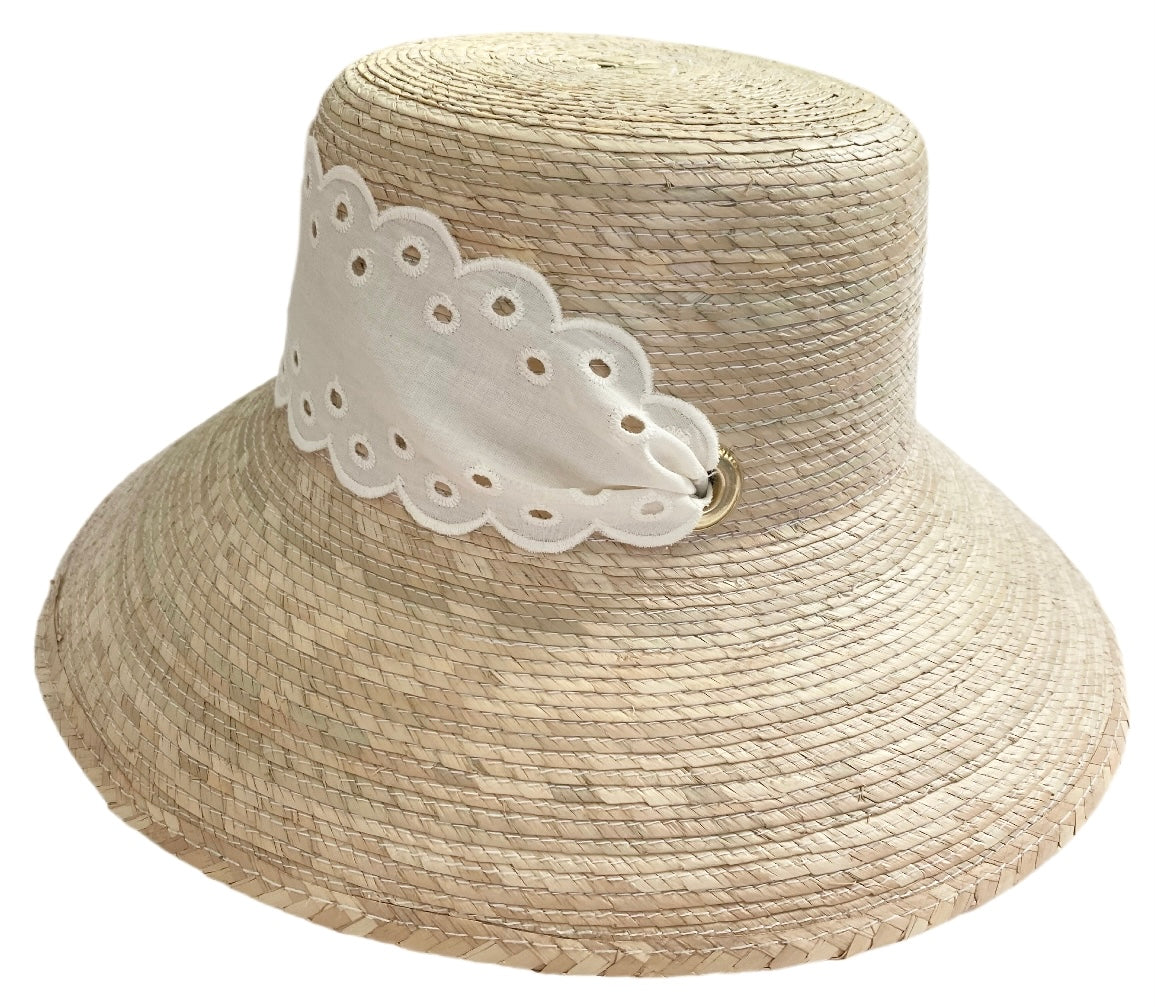 Clematis Bucket Hat - Antique Eyelet Scalloped Lace Ribbon – Sarah Bray ...